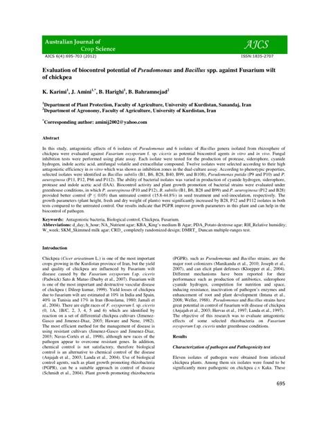 Pdf Evaluation Of Biocontrol Potential Of Pseudomonas And Bacillus Spp Against Fusarium Wilt