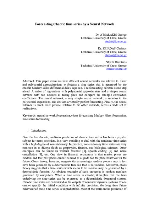 Pdf Forecasting Chaotic Time Series By A Neural Network