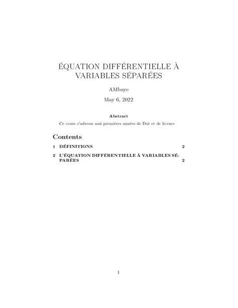 Equation Differentielle A Variables Separables