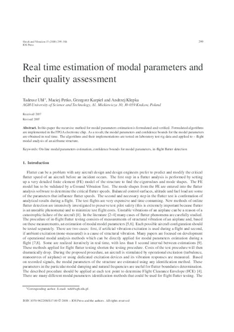 Pdf Real Time Estimation Of Modal Parameters And Their Quality