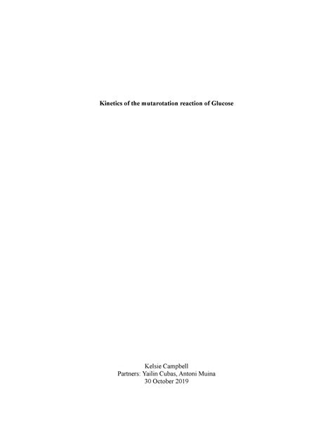 Kinetics Of Glucose Mutarotation Reaction Studocu