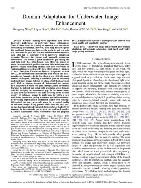 Domain Adaptation For Underwater Image Enhancement Download Free Pdf