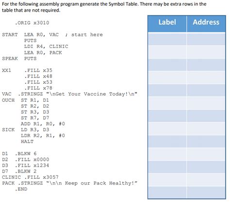 Solved For The Following Assembly Program Generate The Chegg Com