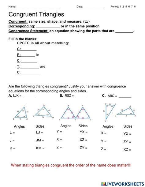 Geometry Worksheet 4 3 Congruent Triangles Name Worksheets Library