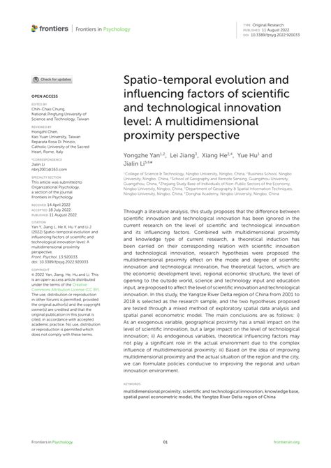 Pdf Spatio Temporal Evolution And Influencing Factors Of Scientific And Technological