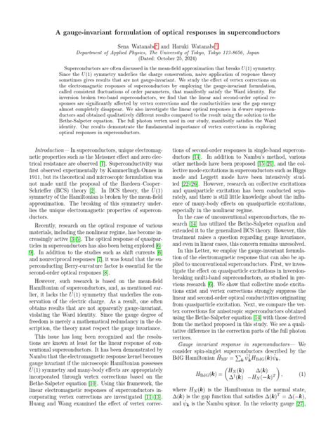 A Gauge Invariant Formulation Of Optical Responses In Superconductors Pdf Superconductivity