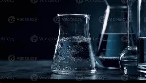 Transparent Glass Flask Pouring Blue Liquid Scientific Experiment In Progress Generated By AI
