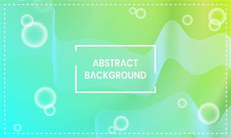 거품 선 패턴 및 프레임이 있는 빛나는 파스텔 파랑 및 녹색 그라데이션 추상 현대 색상 프리미엄 벡터