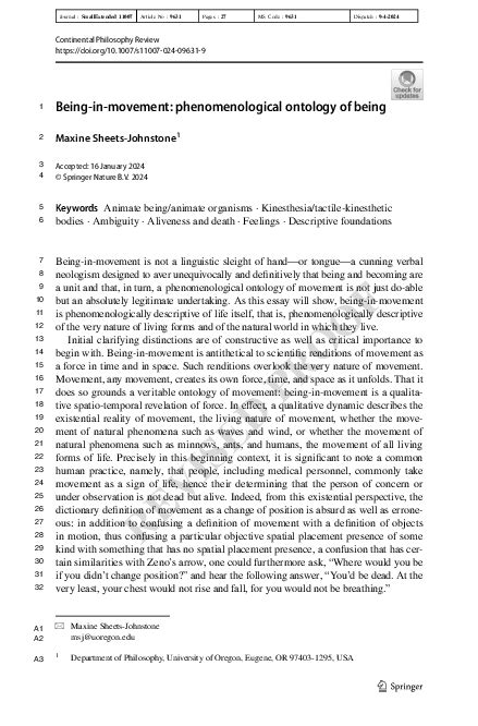 Pdf Being In Movement Phenomenological Ontology Of Being