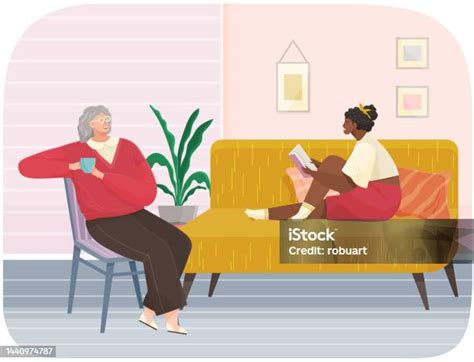 할머니와 손녀가 대화하고 집에서 책과 차를 마시며 함께 시간을 보내는 모습 가족에 대한 스톡 벡터 아트 및 기타 이미지 가족 모임 2명 Istock