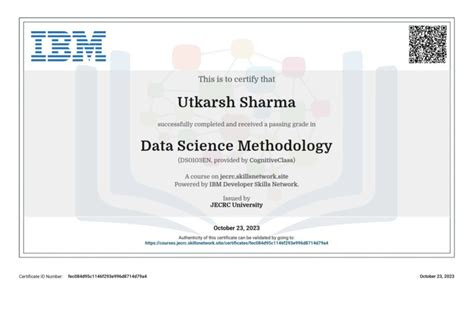 Datascience Ibm Datasciencemethodology Certificate Btech Engineering Ai Machinelearning