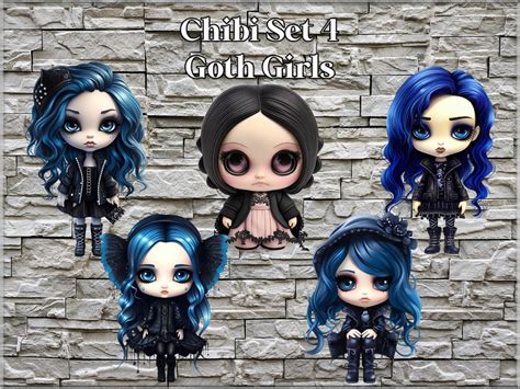 10 Goth Chibi Girls Clipart Png Digital Art Stickers Etsy
