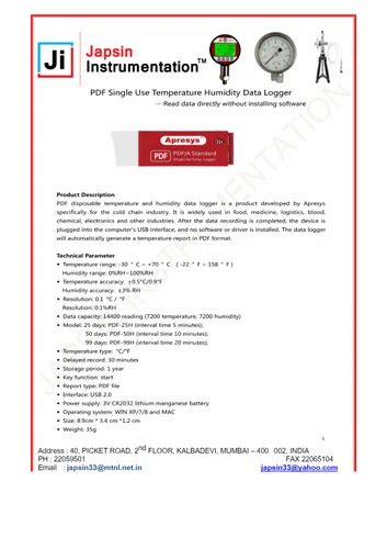 Apresys Pdf Single Use Temperature Humidity Data Logger At ₹ 3150 Piece Usb Temperature Data