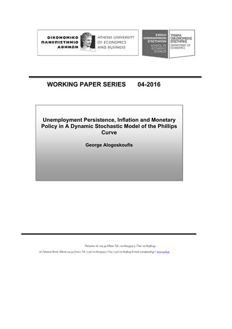 Pdf Unemployment Persistence Inflation And Monetary Policy In A