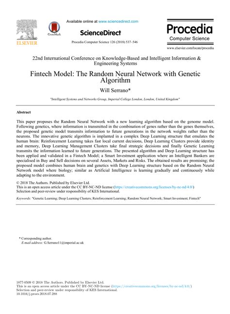 Pdf Fintech Model The Random Neural Network With Genetic Algorithm
