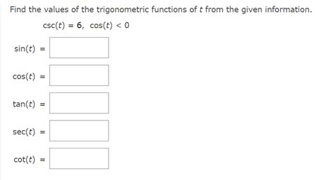 Solved Find The Values Of The Trigonometric Functions Of T Chegg Com