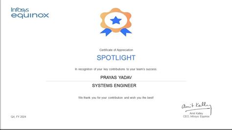 Prayas Yadav On Linkedin Infosys Infosysequinox Award Recognition