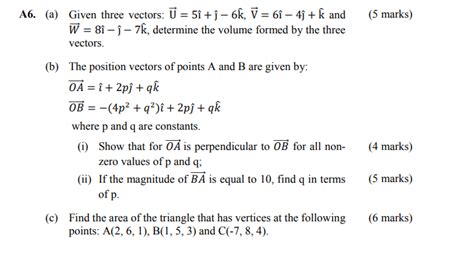 Solved Given Three Vectors U 5ı̂ ȷ̂− 6k V 6ı̂− 4ȷ̂