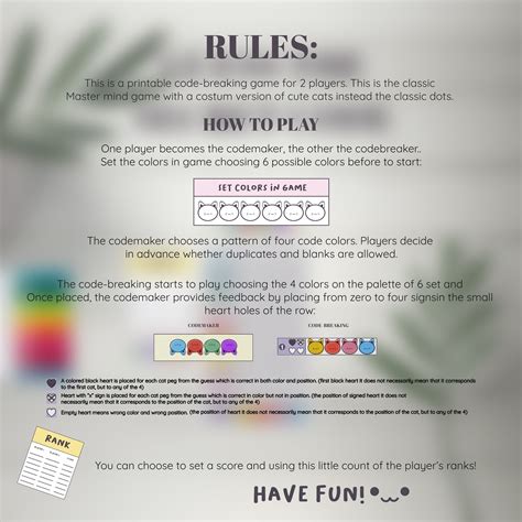 Guess The Code Printable Game Digital Download Cattermind Etsy
