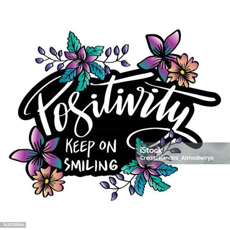 긍정성은 미소 짓는 손 글자를 계속합니다 포스터 따옴표 개념에 대한 스톡 벡터 아트 및 기타 이미지 개념 개념과 주제 긍정적인 감정 표현 Istock
