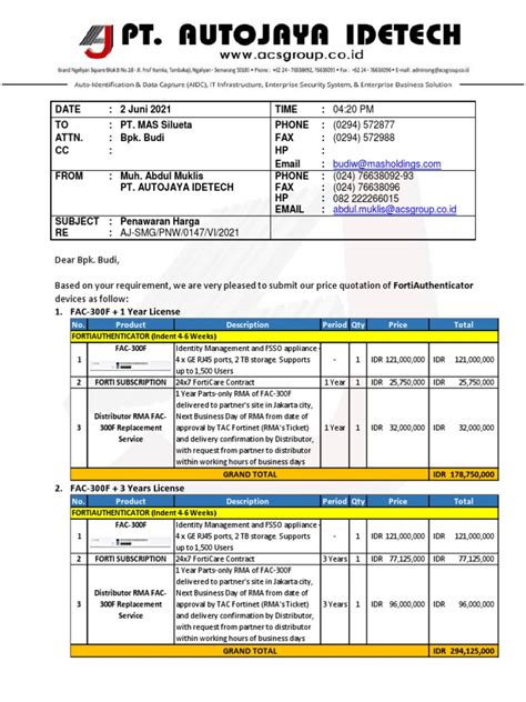 Penawaran Pt Mas Silueta Fortiauthenticator 300f 020621 Pdf