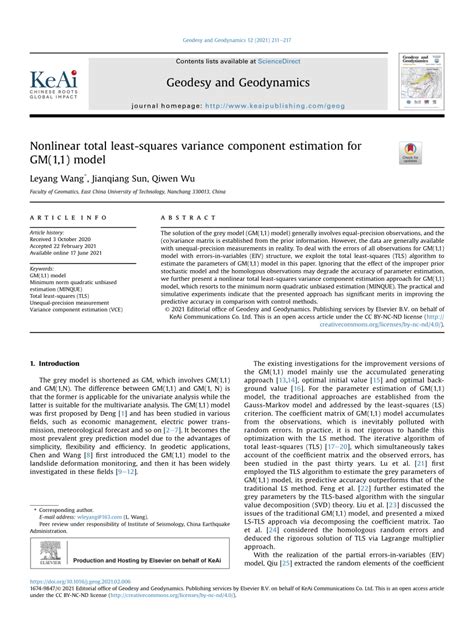 Pdf Nonlinear Total Least Squares Variance Component Estimation For Gm11 Model