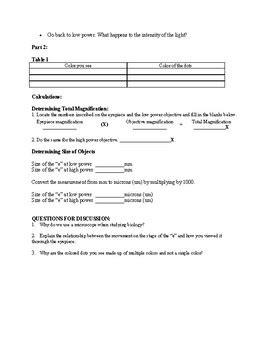 Biology The Microscope Parts Lab Activity By Transformation Teaching