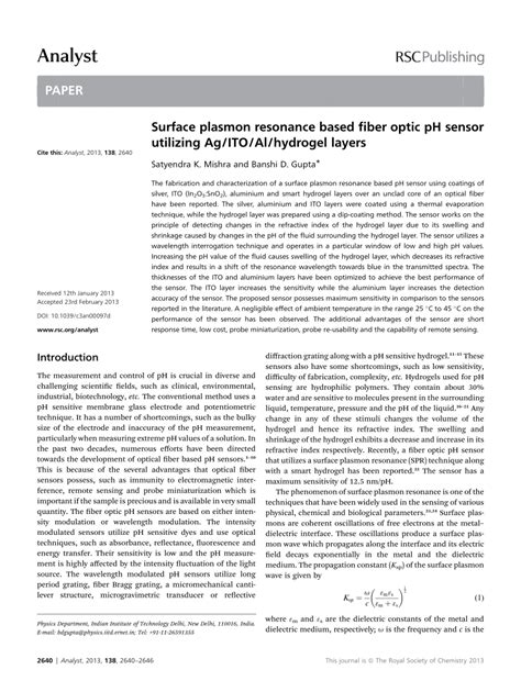 Pdf Surface Plasmon Resonance Based Fiber Optic Ph Sensor Utilizing Agitoalhydrogel Layers