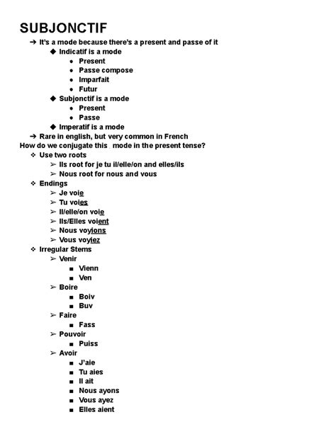 Subjunctive Guide French Subjonctif Its A Mode Because Theres A