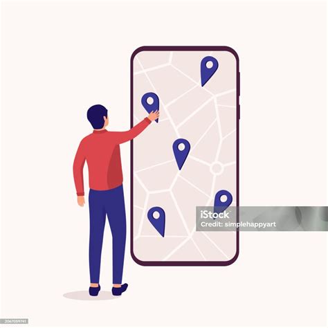 Man Marking Map Pin On Mobile Phone Stock Illustration Download Image Now Adult Adults Only