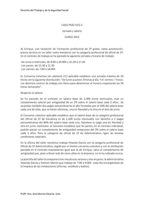Caso PrÁ Ctico 2 Derecho Del Trabajo 2022 Derecho Del Trabajo Y De La