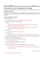 Understanding Hypothesis Testing Lab Pre Lab Questions Course Hero