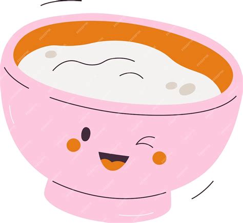 만화 캐릭터와 함께 아침 식사 볼 프리미엄 벡터