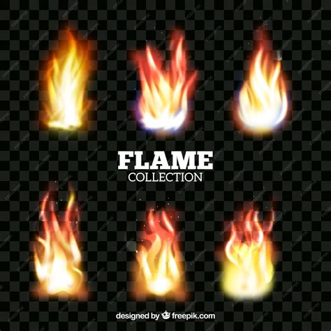 현실적인 화재 불꽃 수집 무료 벡터