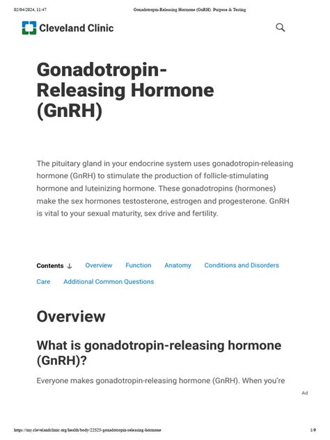 Gonadotropin Releasing Hormone Gnrh Purpose And Testing Pdf
