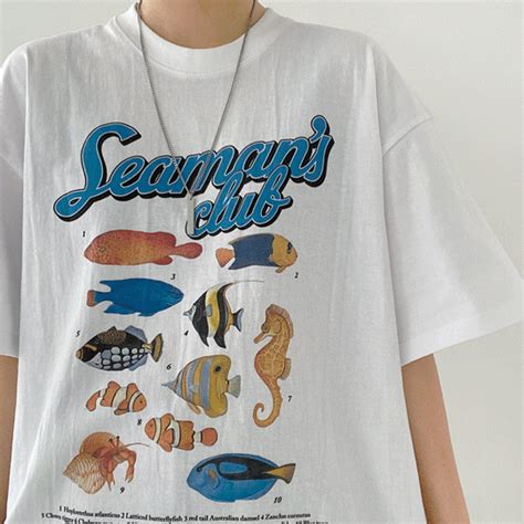 빈티지오버핏 스트릿 무드 니모 도리 피쉬 프린팅 레터링 유니크 반팔 티셔츠 니모반팔 에이블리