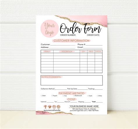 Pink Editable Order Form Custom Template Printable Purchase Etsy UK