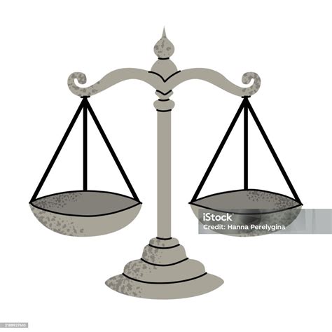 빈티지 밸런스는 그레이 컬러와 질감 있는 디테일이 돋보이며 정의와 평등을 상징합니다 흰색 고립 된 배경을 가진 벡터 그림입니다 개념에 대한 스톡 벡터 아트 및 기타 이미지
