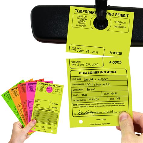 Temporary Parking Permit Mirror Hang Tag Pass 10pt Cardstock Sku Tg 1336