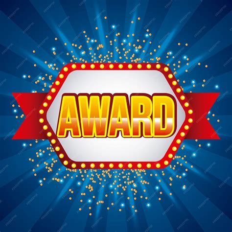 파란색 배경 빛나는 수상 배너 리본 프리미엄 벡터