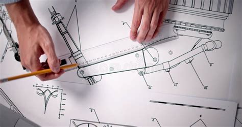 Design Industry And Development Machine Blueprint At Factory Stock