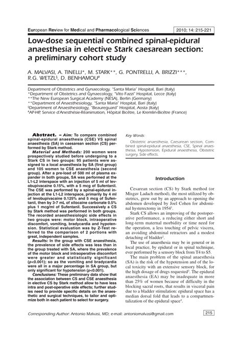 Pdf Low Dose Sequential Combined Spinal Epidural Anaesthesia In Elective Stark Caesarean