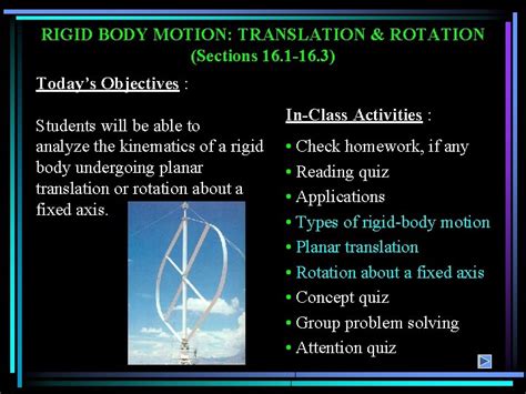 Rigid Body Motion Translation Rotation Sections 16 1