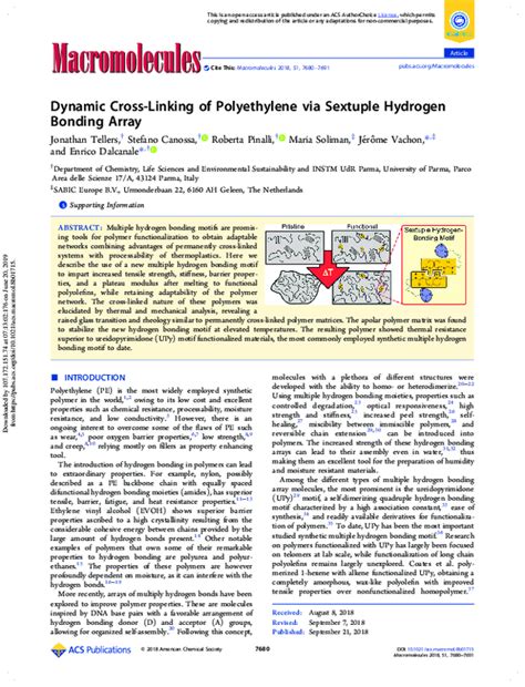 Pdf Dynamic Cross Linking Of Polyethylene Via Sextuple Hydrogen