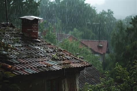 Premium Photo The Houses Roof Was Heavily Hit By Rain Generative Ai