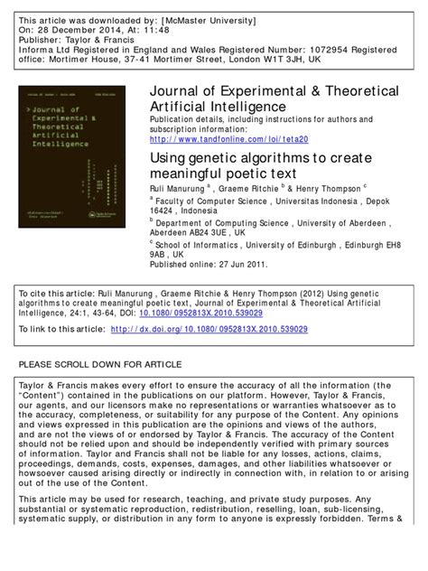 Using Genetic Algorithms To Create Meaningful Poetic Text Pdf