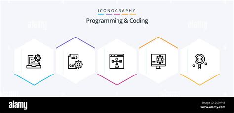 Programming And Coding 25 Line Icon Pack Including Development Bug Management Programming