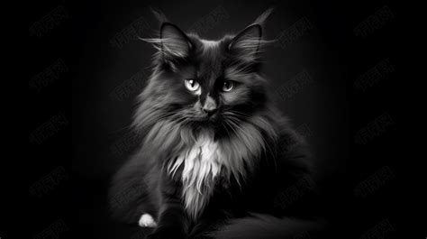 黑白长毛猫高清摄影大图 千库网