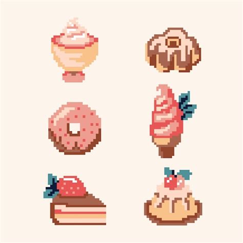 평면 디자인 픽셀 아트 음식 그림 프리미엄 벡터