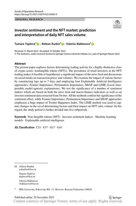 Investor Sentiment And The Nft Market Prediction And Interpretation Of